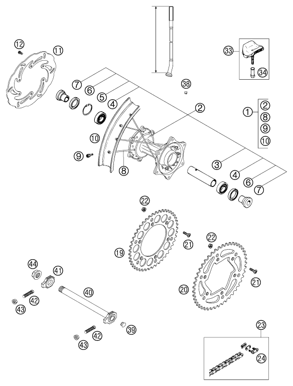 KTM fiche finder REAR WHEEL 125-380 2002 spare parts for the KTM 250 SX
