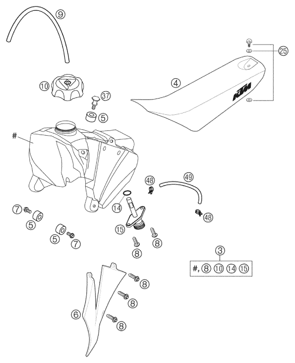 KTM fiche finder FUEL TANK SEAT COVER 65 SX spare parts for the KTM 65 SX