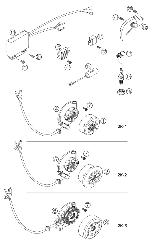KTM fiche finder IGNITION SYSTEM KOKUSAN spare parts for the KTM 250 SX