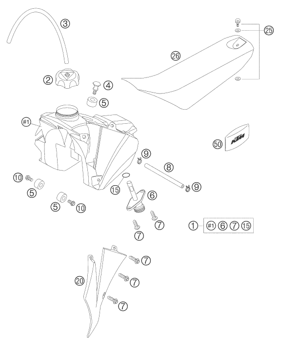 KTM fiche finder TANK SEAT spare parts for the KTM 50 SX