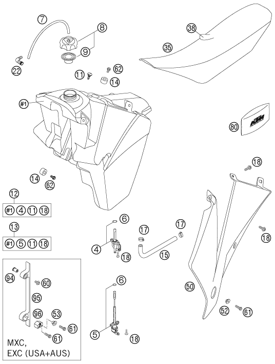 KTM fiche finder TANK SEAT spare parts for the KTM 300 EXC (EU)