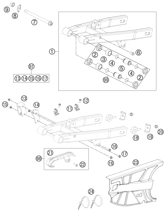 KTM fiche finder SWING ARM spare parts for the KTM 50 SX