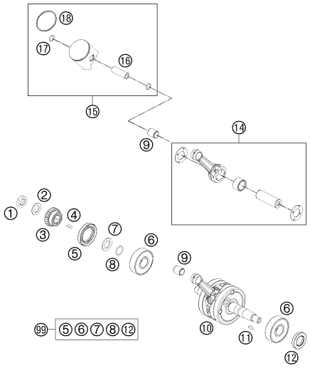 KTM fiche finder CRANKSHAFT PISTON spare parts for the KTM 65 SX 2018