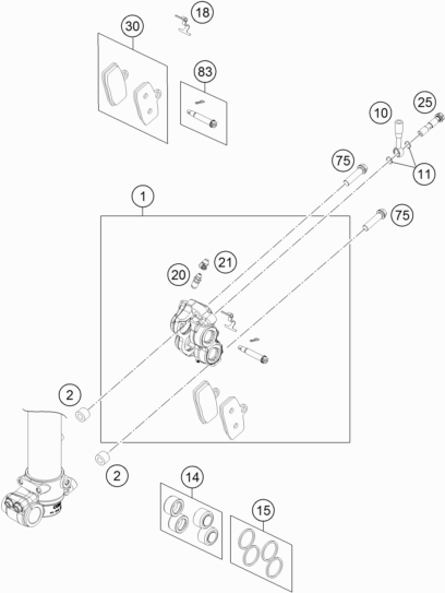 KTM fiche finder FRONT BRAKE CALIPER spare parts for the KTM 85 SX 19/ ...