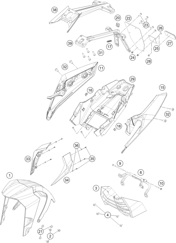 KTM fiche finder MASK FENDERS spare parts for the KTM 125 DUKE, SILVER ...