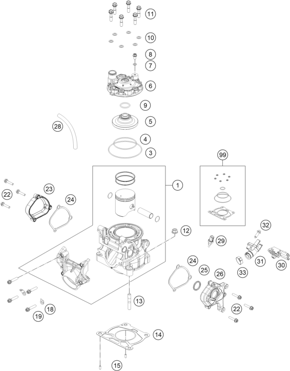 KTM fiche finder CYLINDER CYLINDER HEAD spare parts for the KTM 125 SX 2023