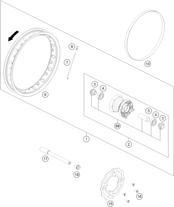 KTM fiche finder FRONT WHEEL spare parts for the KTM 50 SX 2024